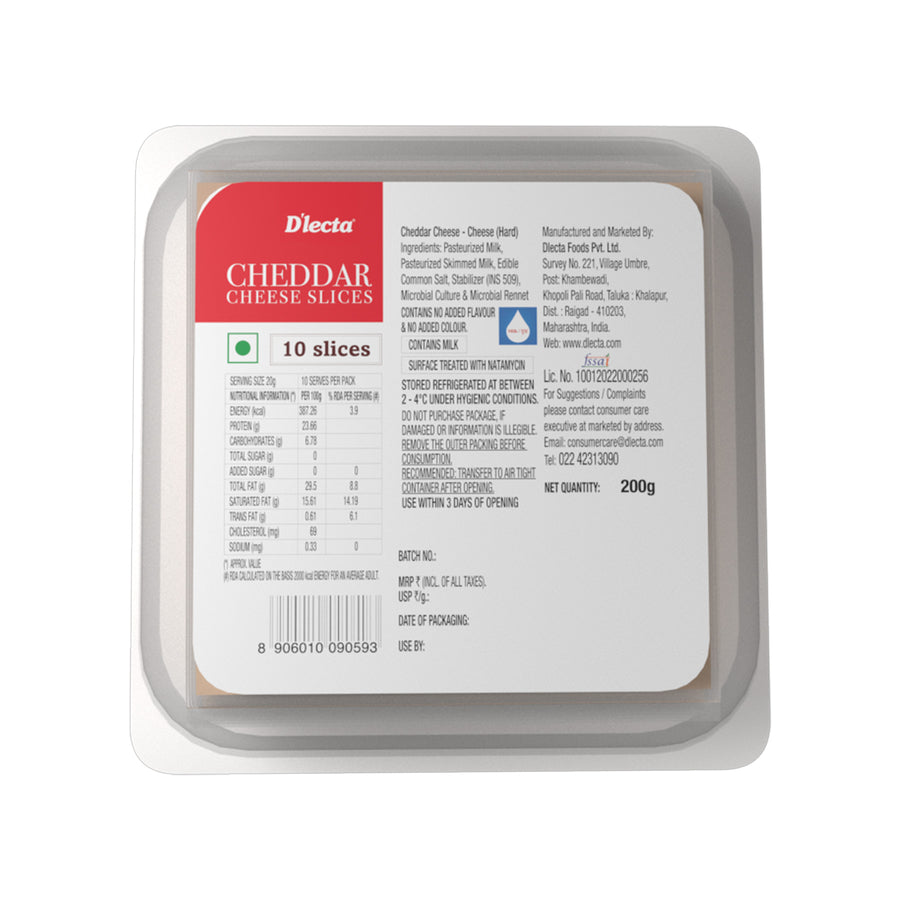 D'lecta Natural Cheddar Cheese Slices 200 g | Buy Online