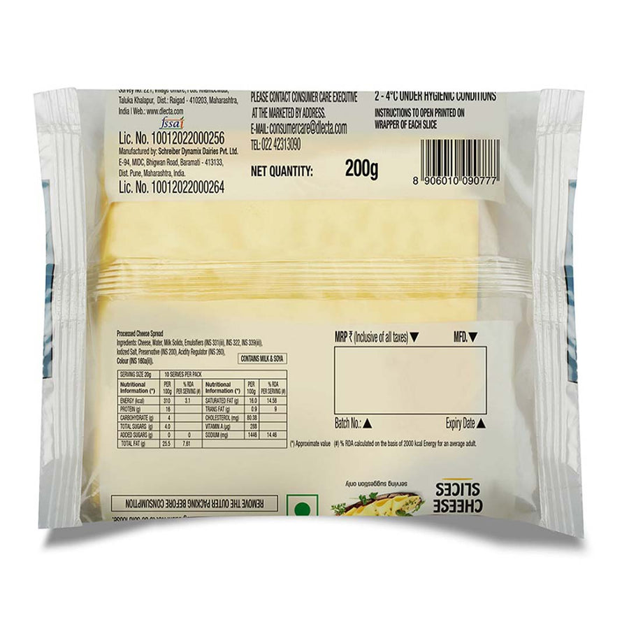 Buy Online D'lecta CHEESE SLICE 200gm - 10 slices