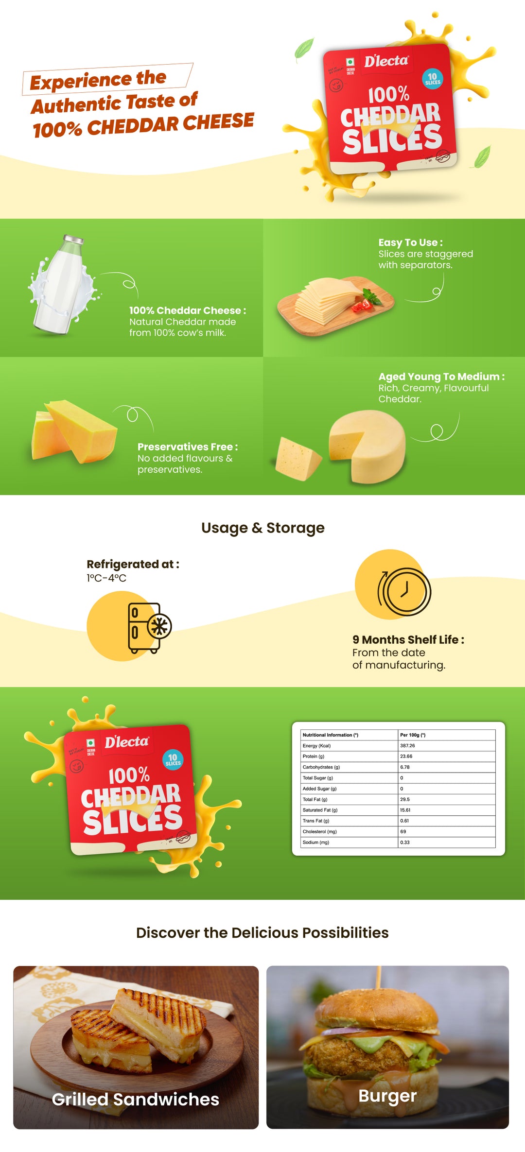 D'lecta Natural Cheddar Cheese Slices 200 g | Buy Online