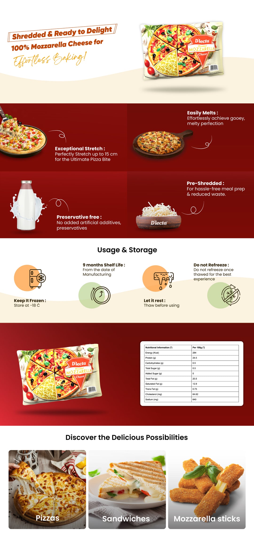 Buy D'Lecta Mozzarella Cheese 500g - Shredded Cheese Online at Best Pr ...